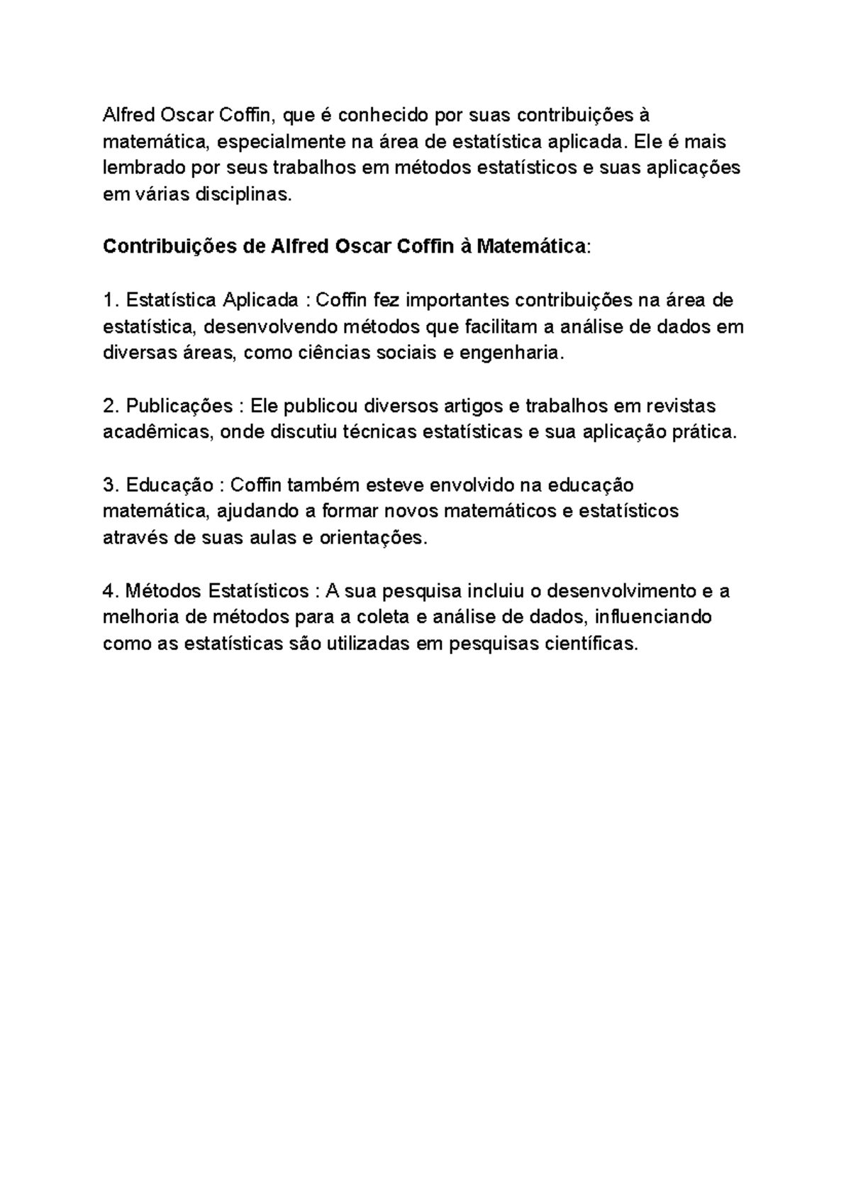 Contribuições de Alfred Oscar Coffin à Estatística Aplicada - Studocu