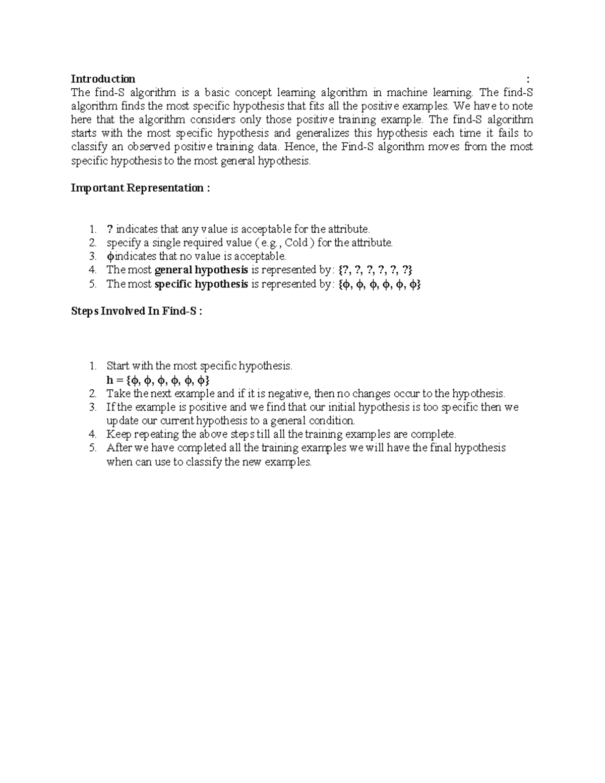 FIND S Algorithm Overview and Step-by-Step Explanation - Studocu