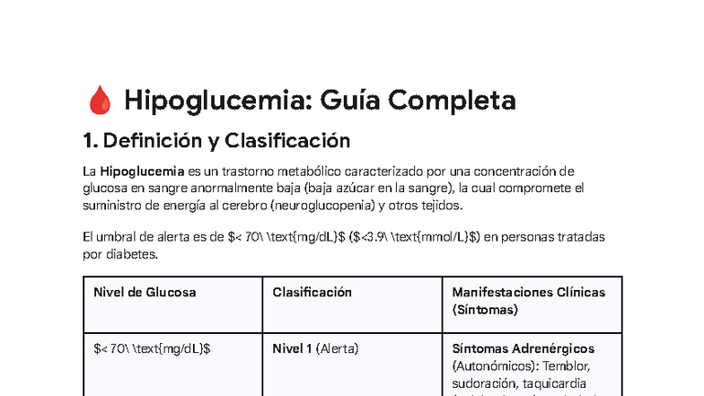 Hipoglucemia: Guía Completa para Estudiantes de Medicina - Studocu