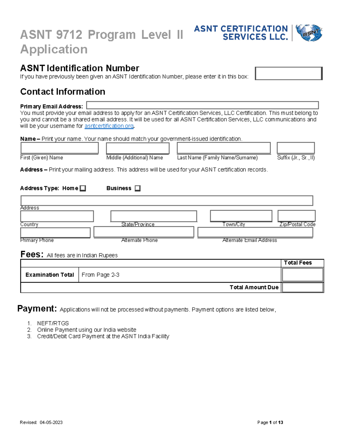 ASNT Level II - ASNT 9712 Program Level II Application ASNT ...