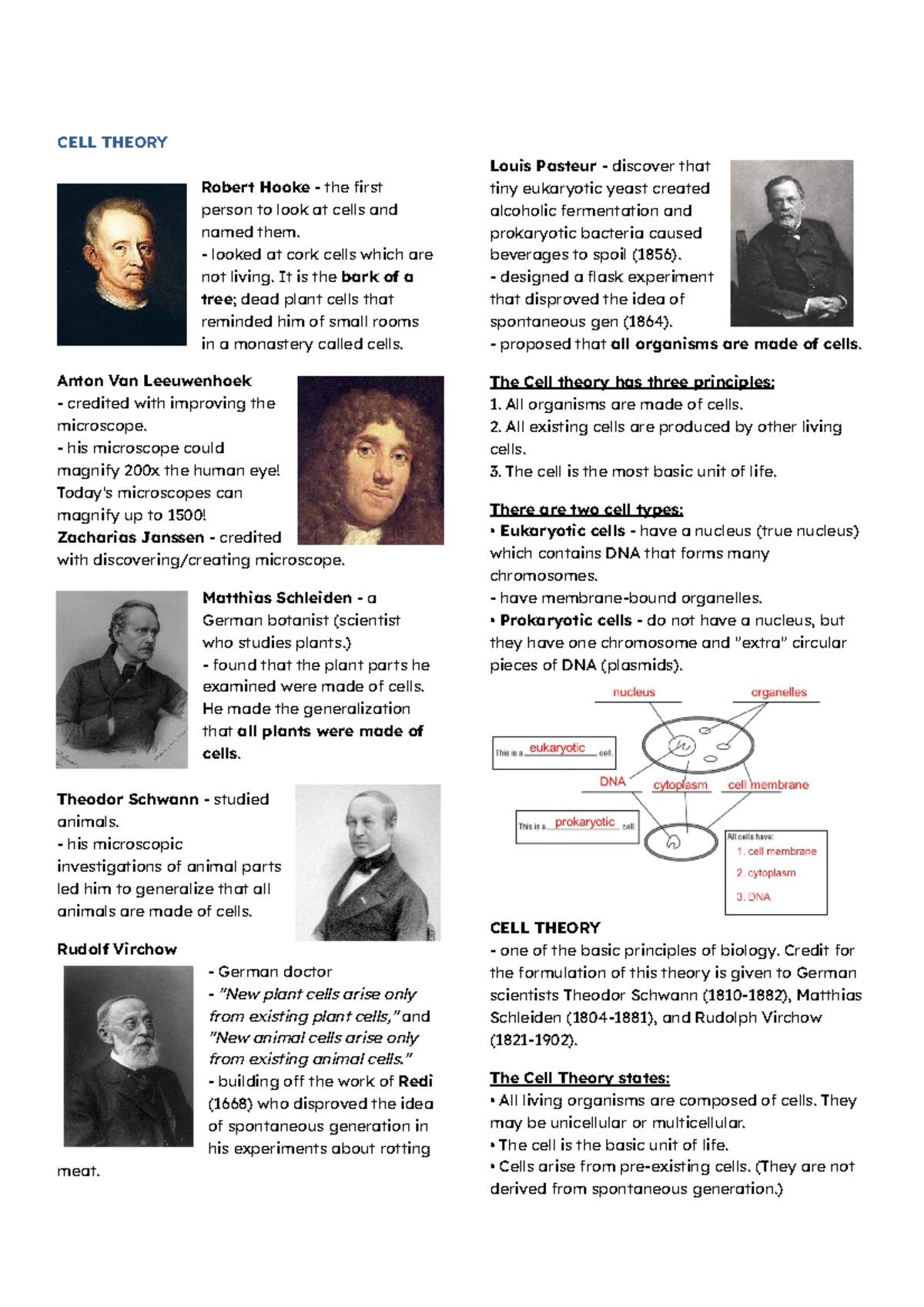 Biochem notez - CELL THEORY Robert Hooke - the first person to look at ...