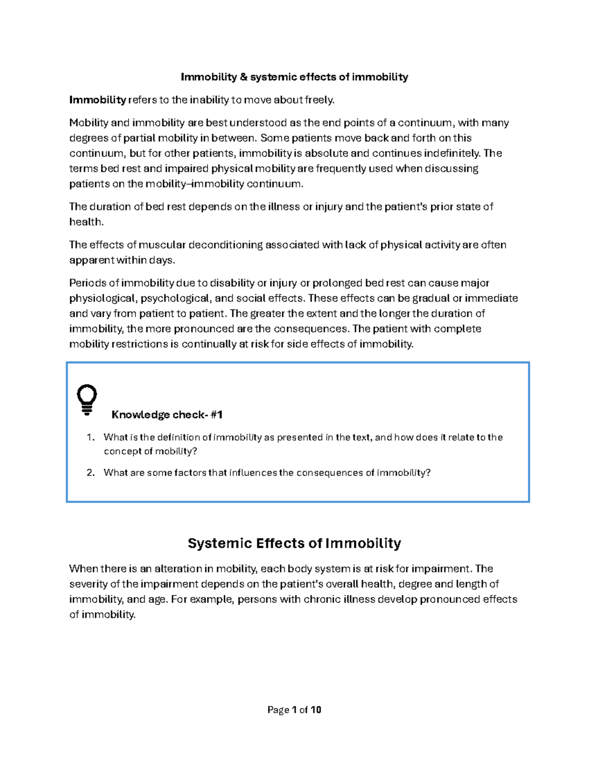 Systemic Effects of Immobility: Understanding Risks and Consequences ...