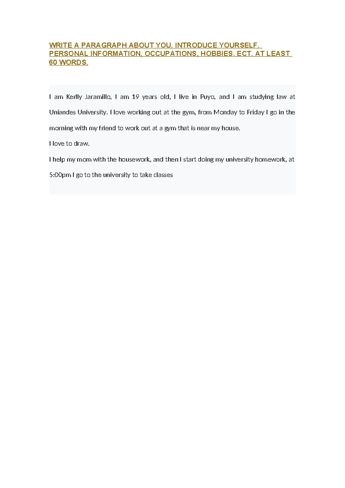 Write A Paragraph About YOU - WRITE A PARAGRAPH ABOUT YOU. INTRODUCE ...