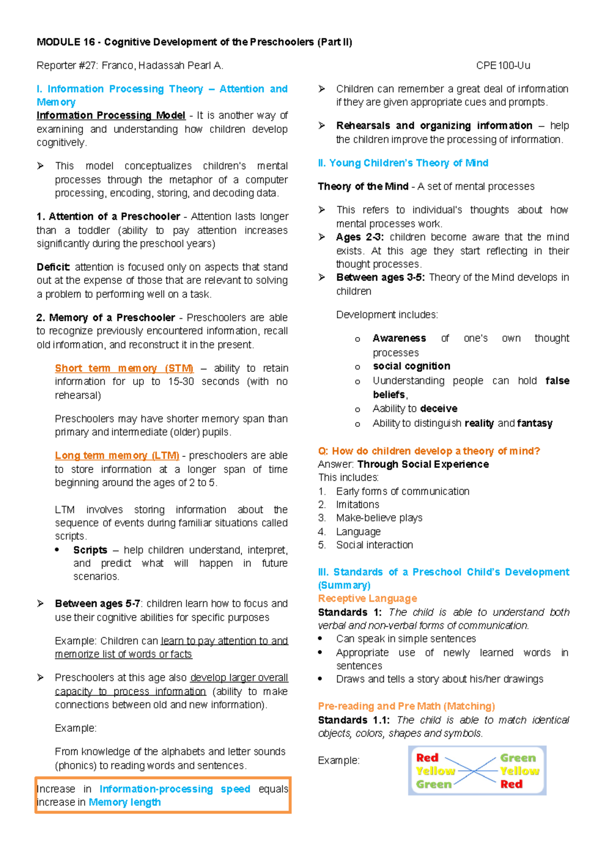 CPE100 Module 16 - Handouts on Preschool Cognitive Development - Studocu