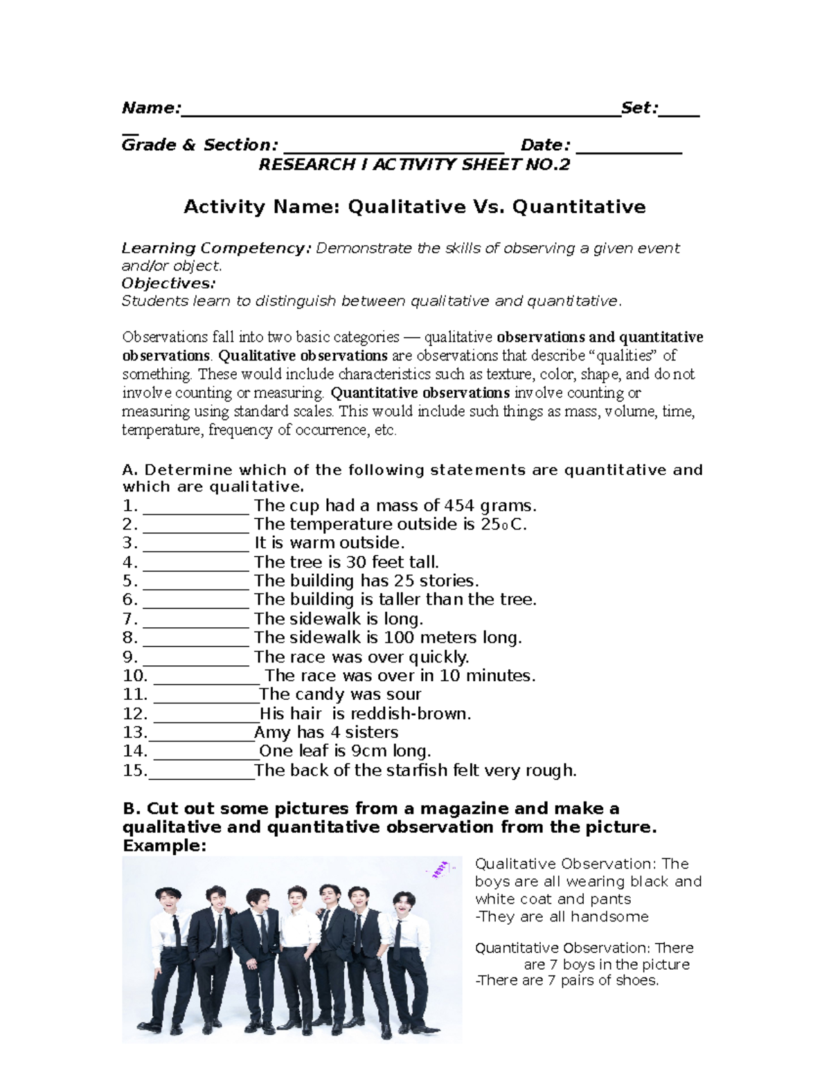 Activity- Sheet-2- Qualitative AND Quantitative Observation - - Studocu
