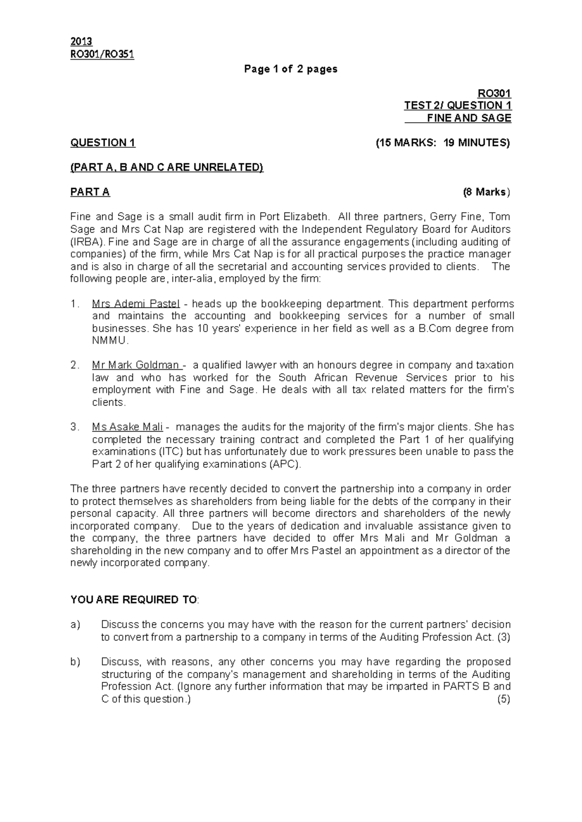 Fine and Sage APA Test 2013 Q RO - 2013 RO301/RO Page 1 of 2 pages RO ...