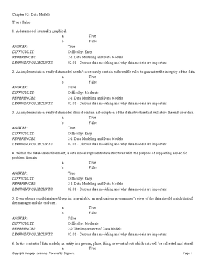 Chapter 03 The Relational Database Model - True / False 1. The ...