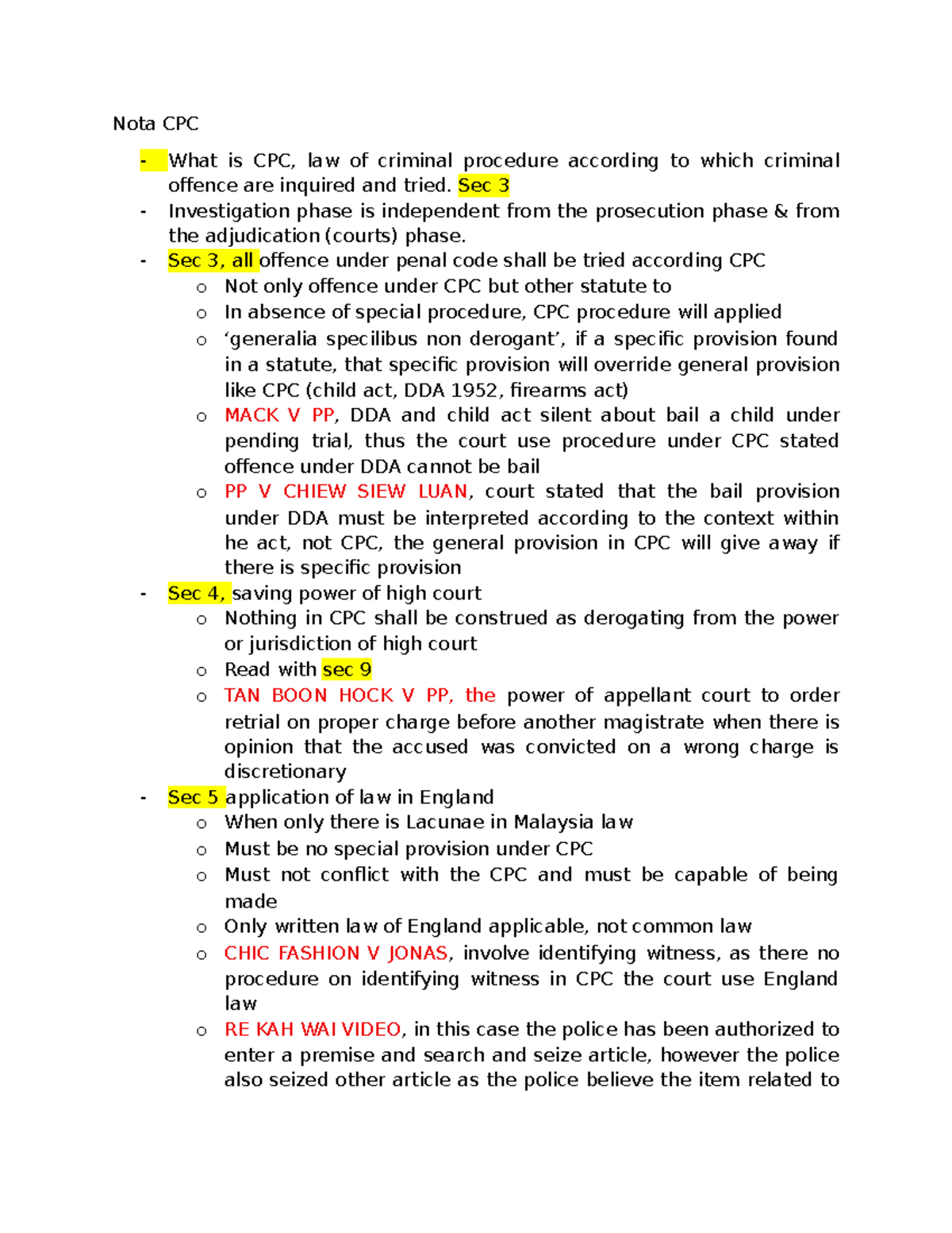 Nota CPC - Exam Notes on Criminal Procedure Law - Studocu