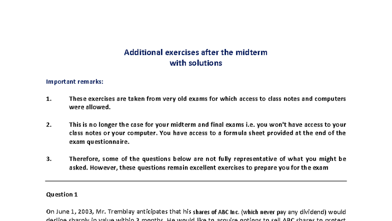 B: Additional Exercises After the Midterm with Solutions - Studocu