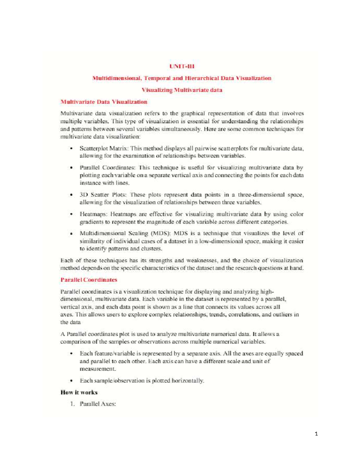 DV Unit-3: Techniques for Multivariate Data Visualization - Studocu