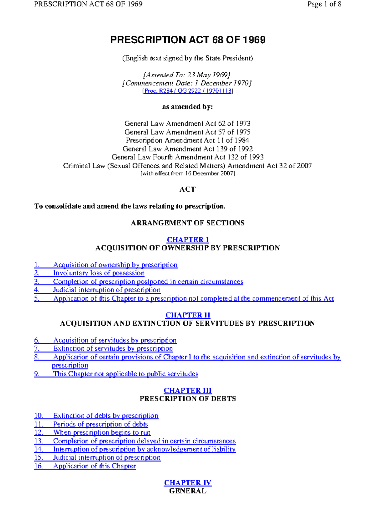 Revised Title: Overview of the Prescription Act 68 of 1969 and Its ...