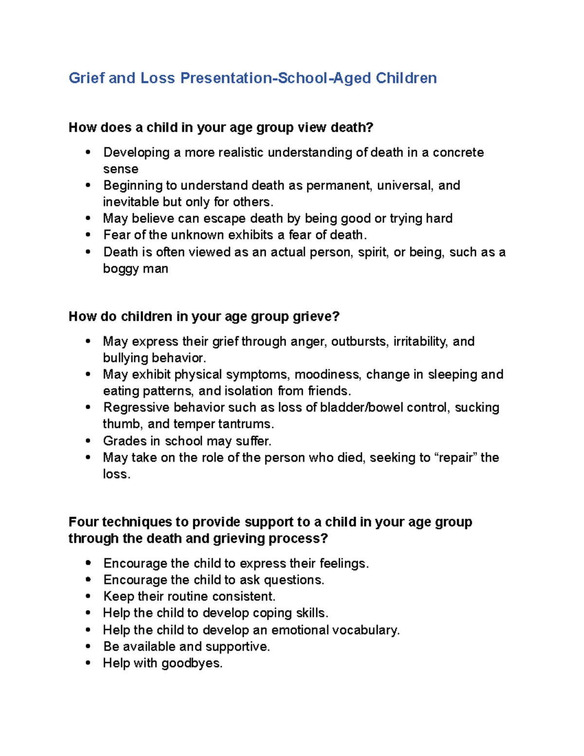 Grief and Loss Presentation: Understanding School-Aged Children's ...