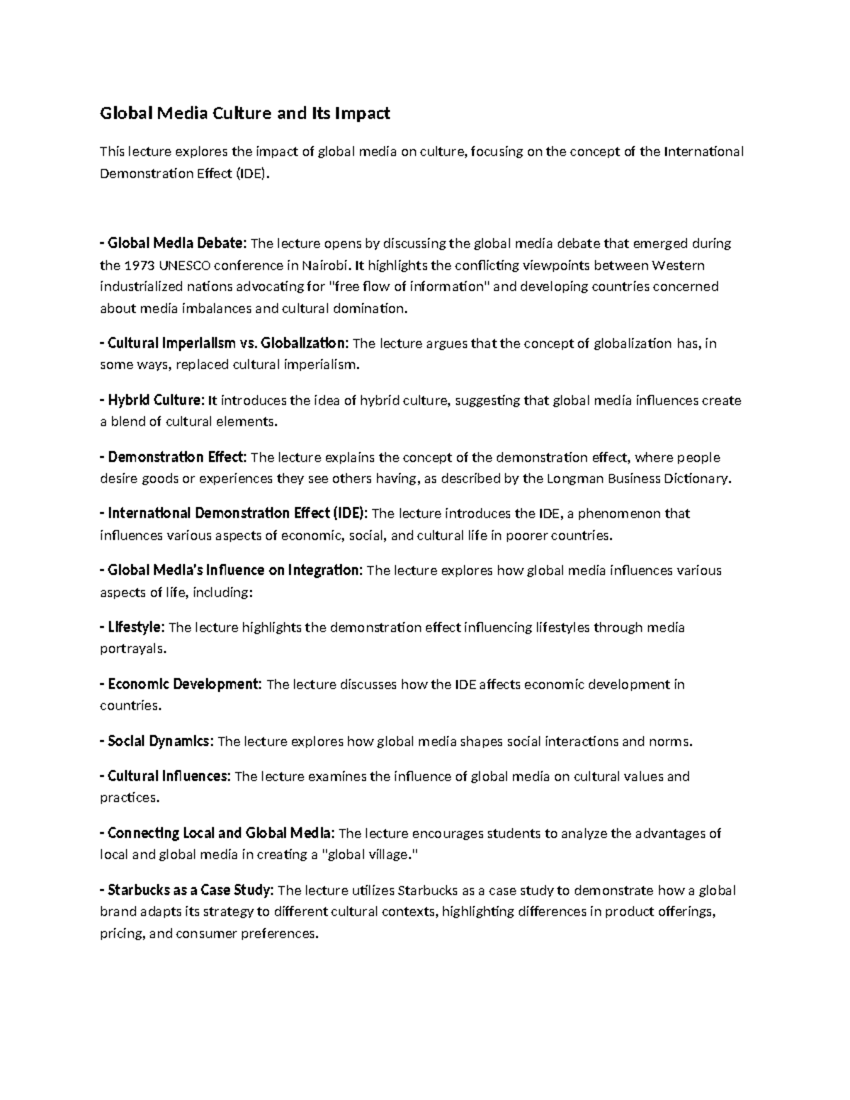 Global Media Culture and the International Demonstration Effect (IDE ...