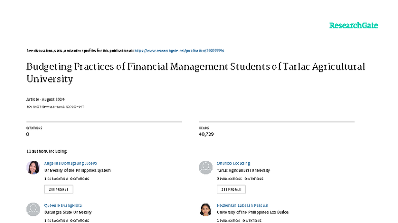 Budgeting Practices of Financial Management Students at TAU: Insights ...