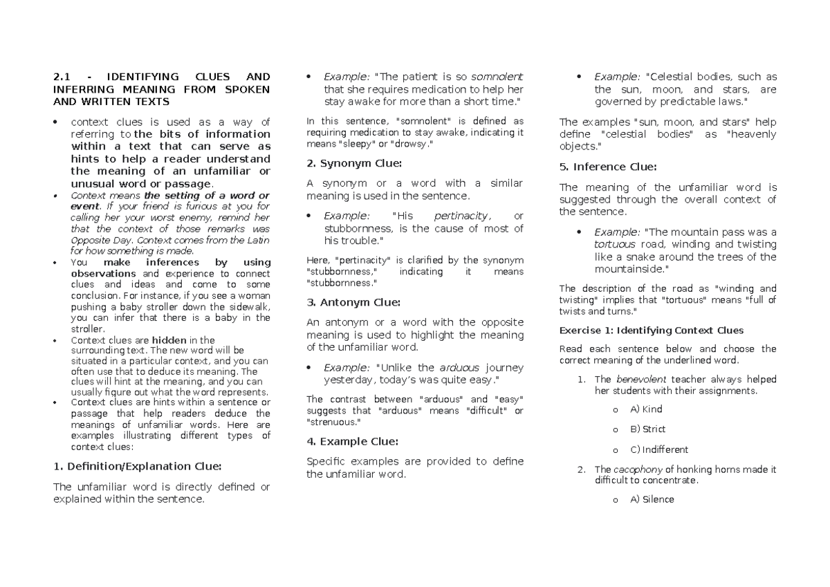 ELP2 - Context Clues and Inference Strategies for Understanding Texts ...