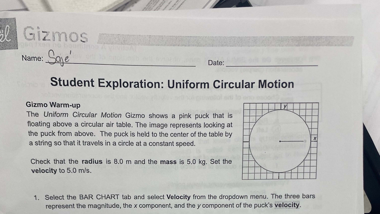 Student Exploration: Uniform Circular Motion Gizmo (IMG 4807) - Studocu