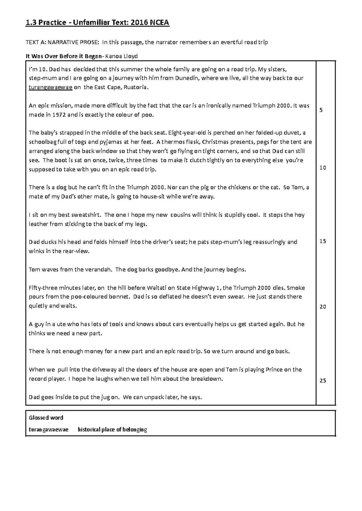 Unfamiliar Text - notes - 1 Practice - Unfamiliar Text: 2016 NCEA TEXT ...