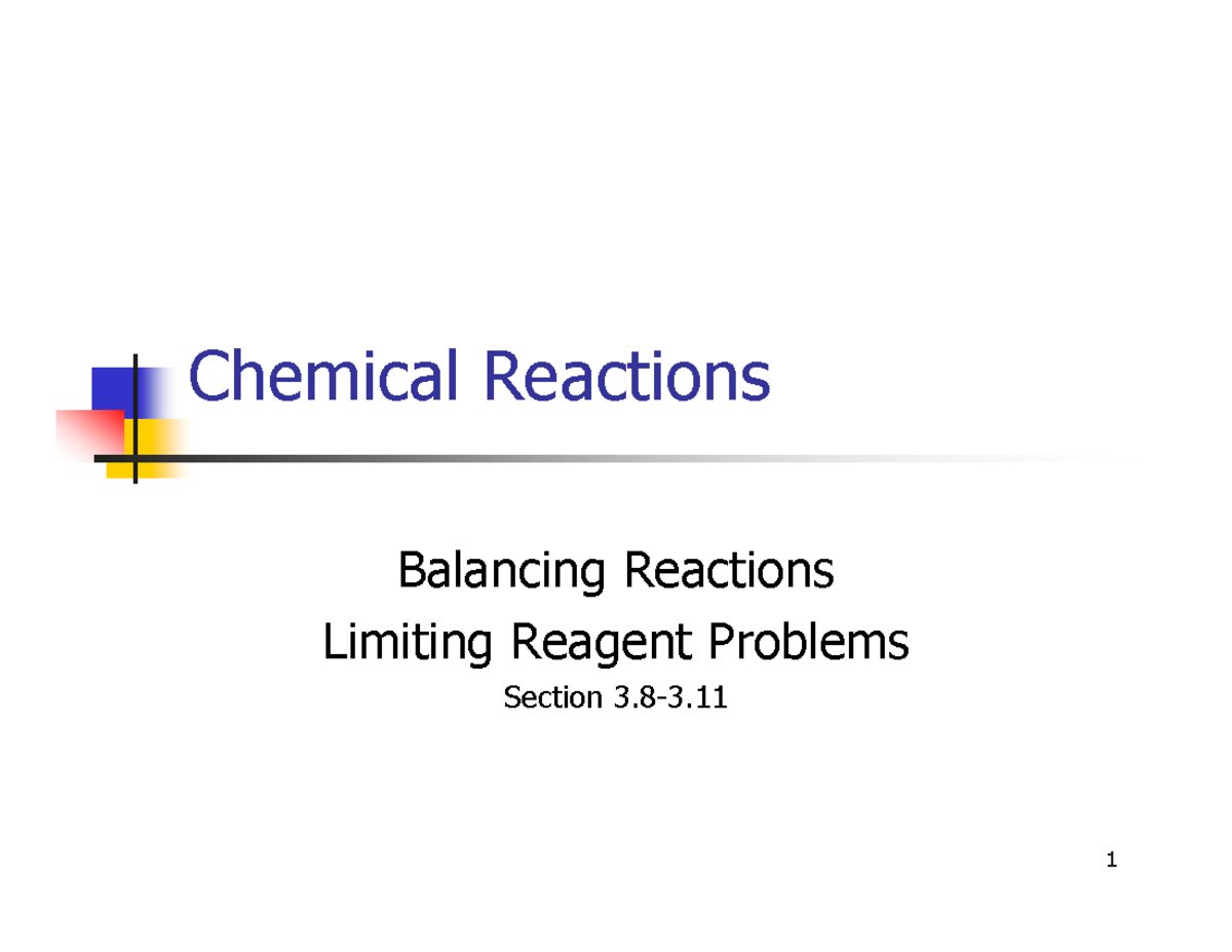 Chapter 3 - Chemical Reactions & Stoichiometry Notes (CHEM 101) - Studocu