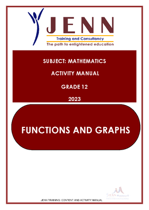Grade 12 Solutions Manual Functions 2023 - JENN TRAINING: TEACHER MANUAL SUBJECT: MATHEMATICS ...