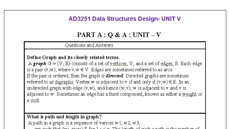 AD3251 Data Structures UNIT V Question Bank and Answers - Studocu