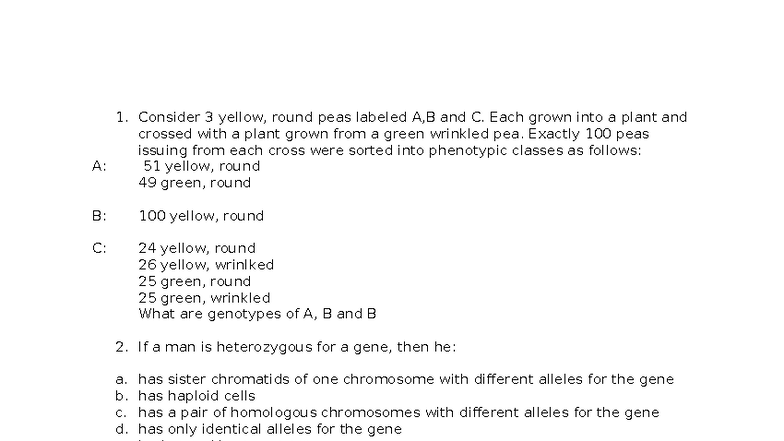 Genetics Finals Sample 2022: Key Concepts and Questions - Studocu