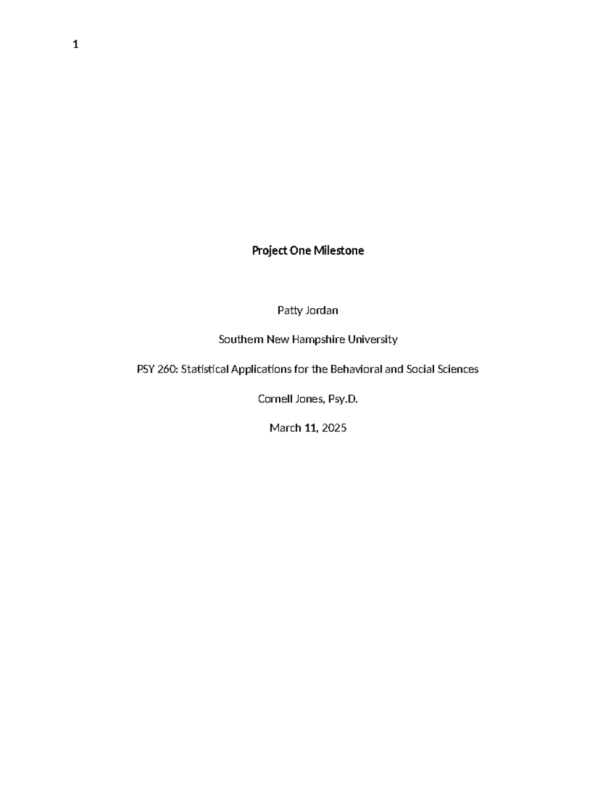 Project One Milestone: Scales of Measurement & Data Analysis in PSY 260 ...