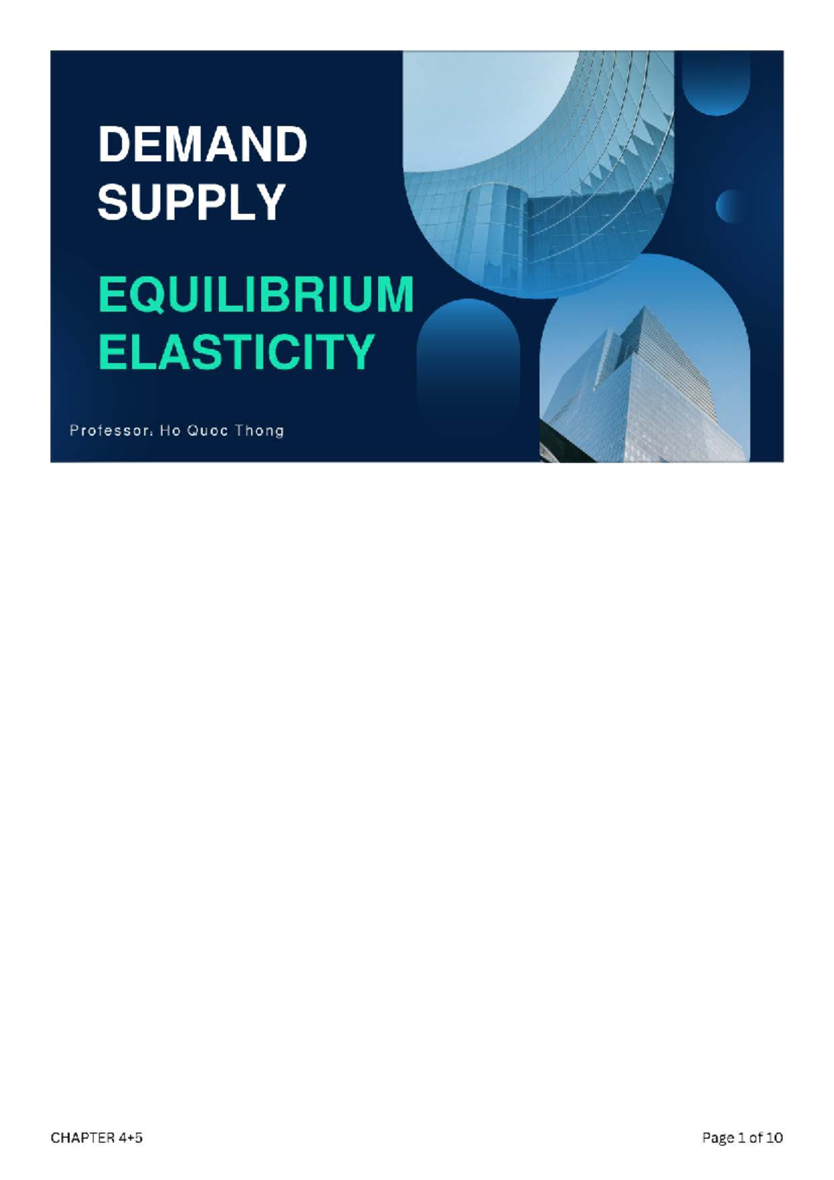 Demand, Supply, and Elasticity Concepts - ECON 101 Chapters 4 & 5 - Studocu