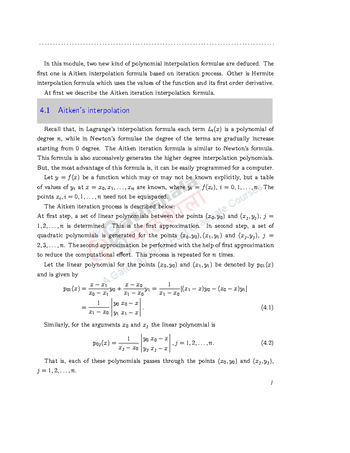 Aitken's Interpolation Method: Detailed Analysis and Examples - Studocu