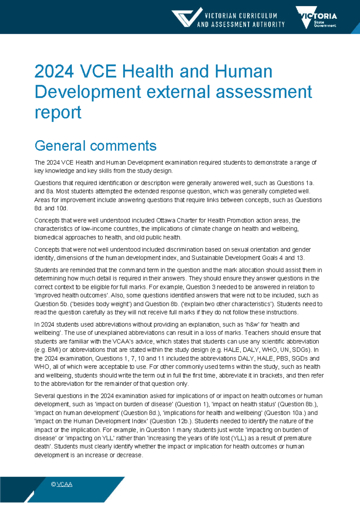 2024 VCE Health and Human Development External Assessment Report ...