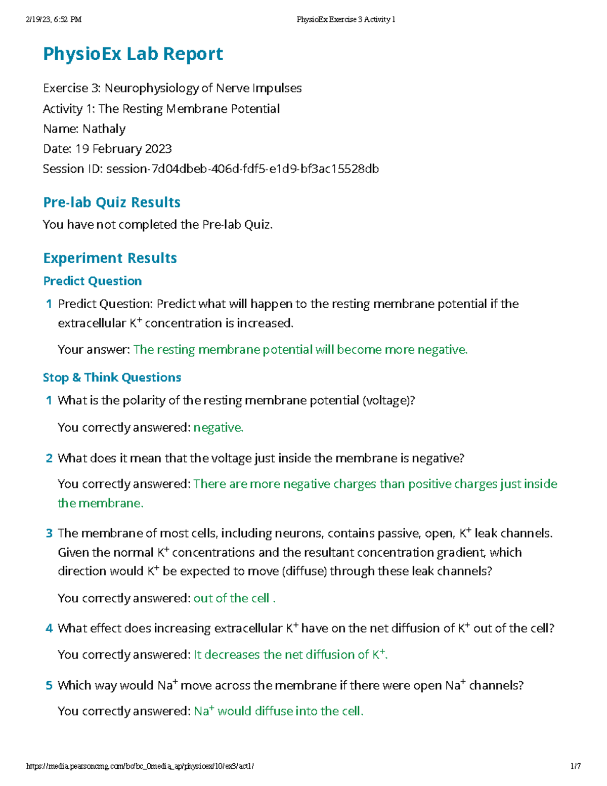 Physio Ex Exercise 3 Activity 1 - PhysioEx Lab Report Exercise 3 ...