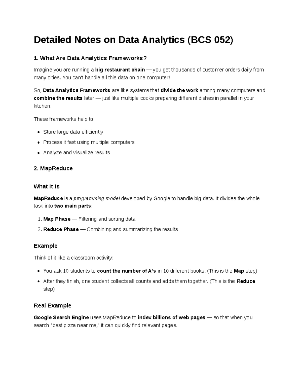 Data Analytics Frameworks Overview and Key Concepts (BCS 052) - Studocu
