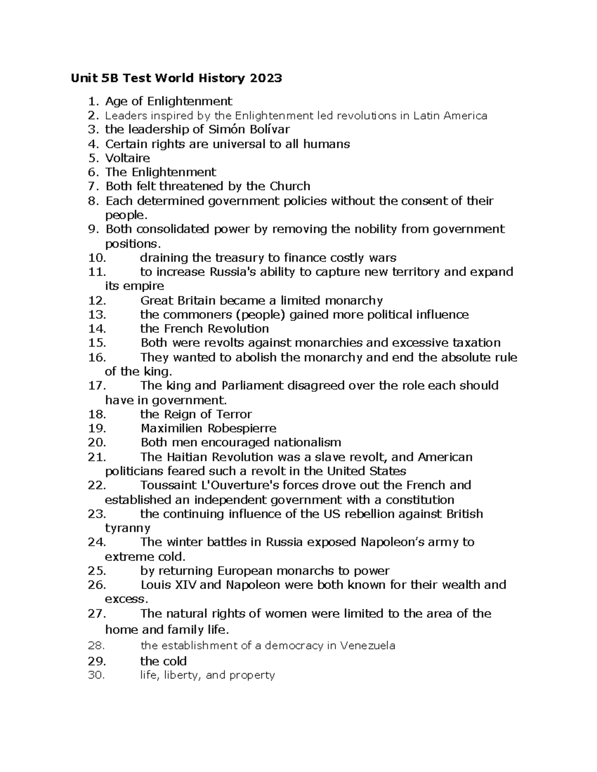 Unit 5B World History Test Study Guide - Key Concepts Explained - Studocu