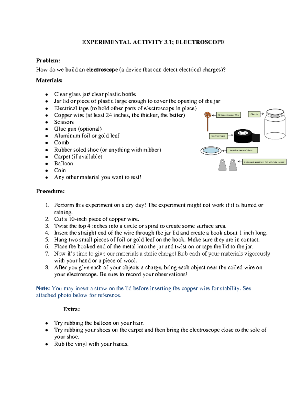 EXPERIMENTAL ACTIVITY 3.1_ELECTROSCOPE.pdf - EXPERIMENTAL ACTIVITY 3 ...
