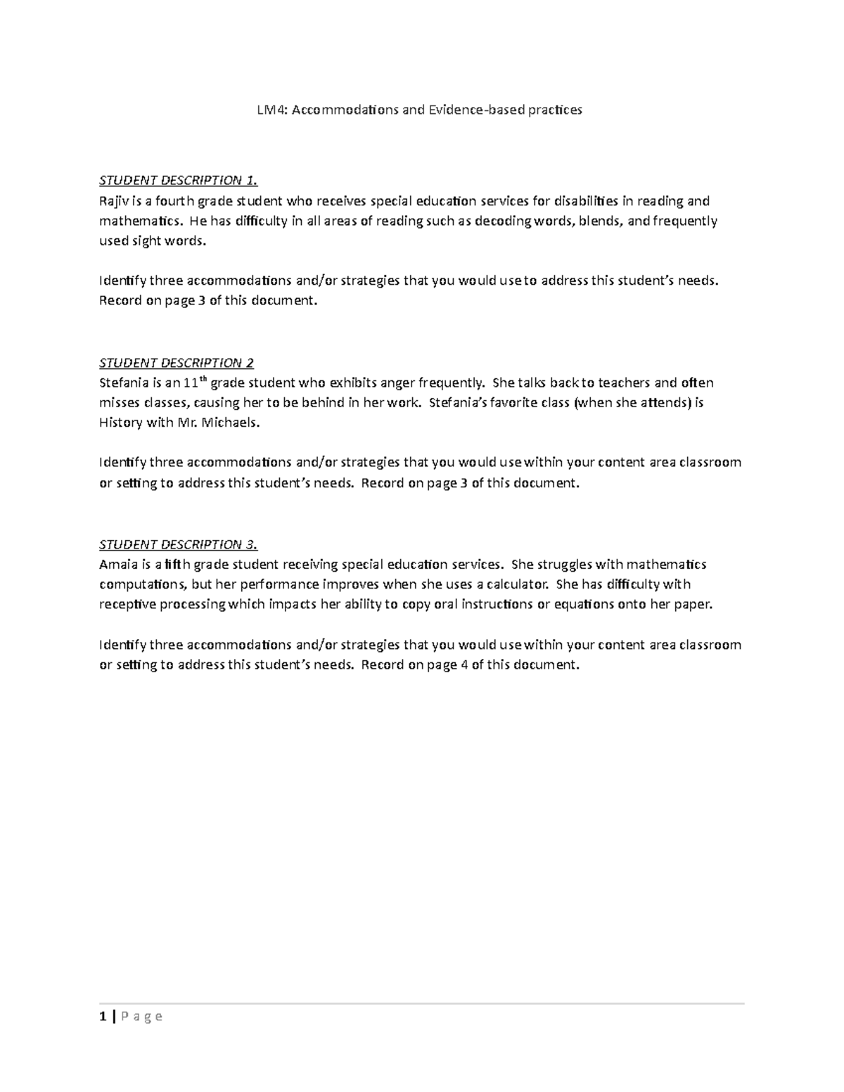 Accommodations & Strategies for Special Education: LM4 Insights - Studocu