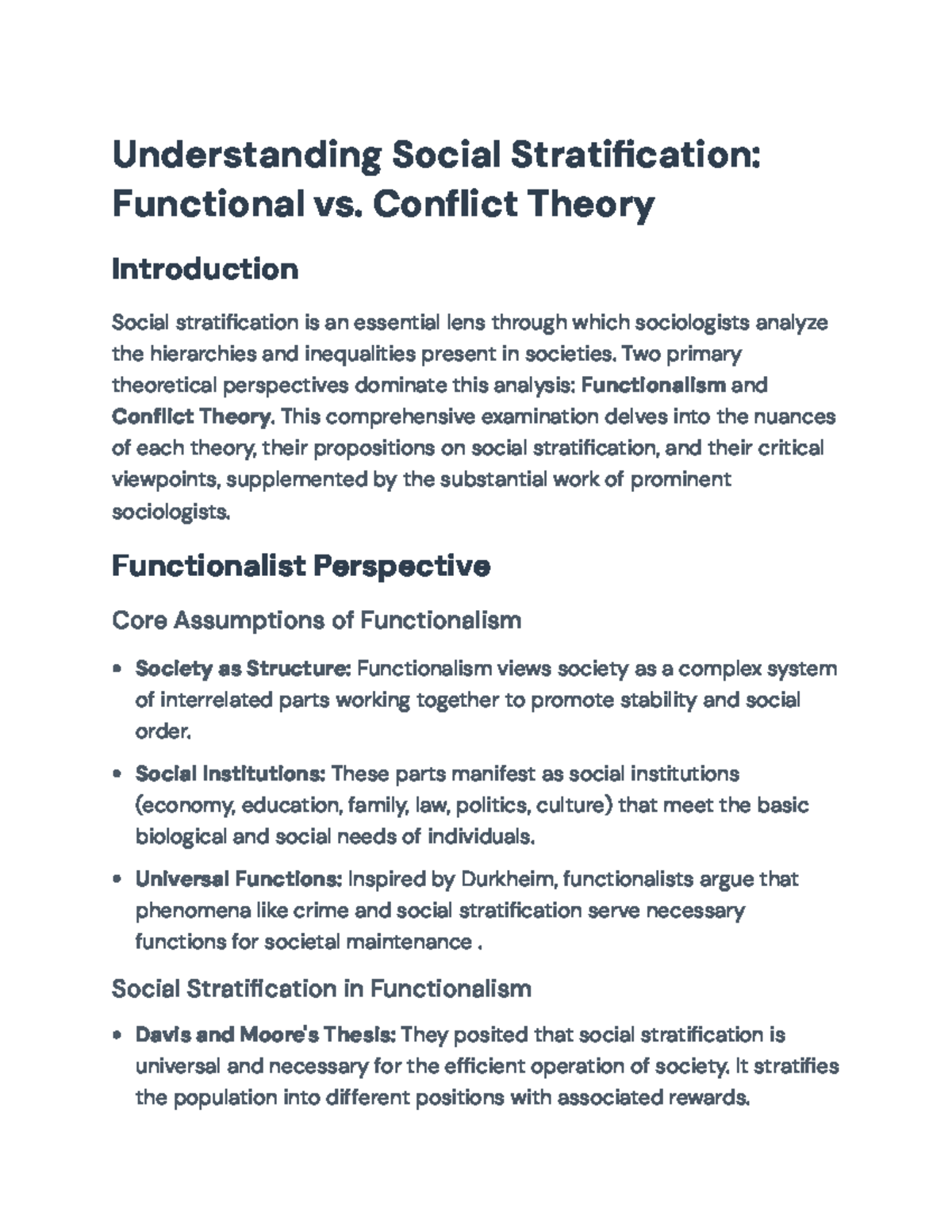 Understanding Social Stratification: Functionalism vs. Conflict Theory ...