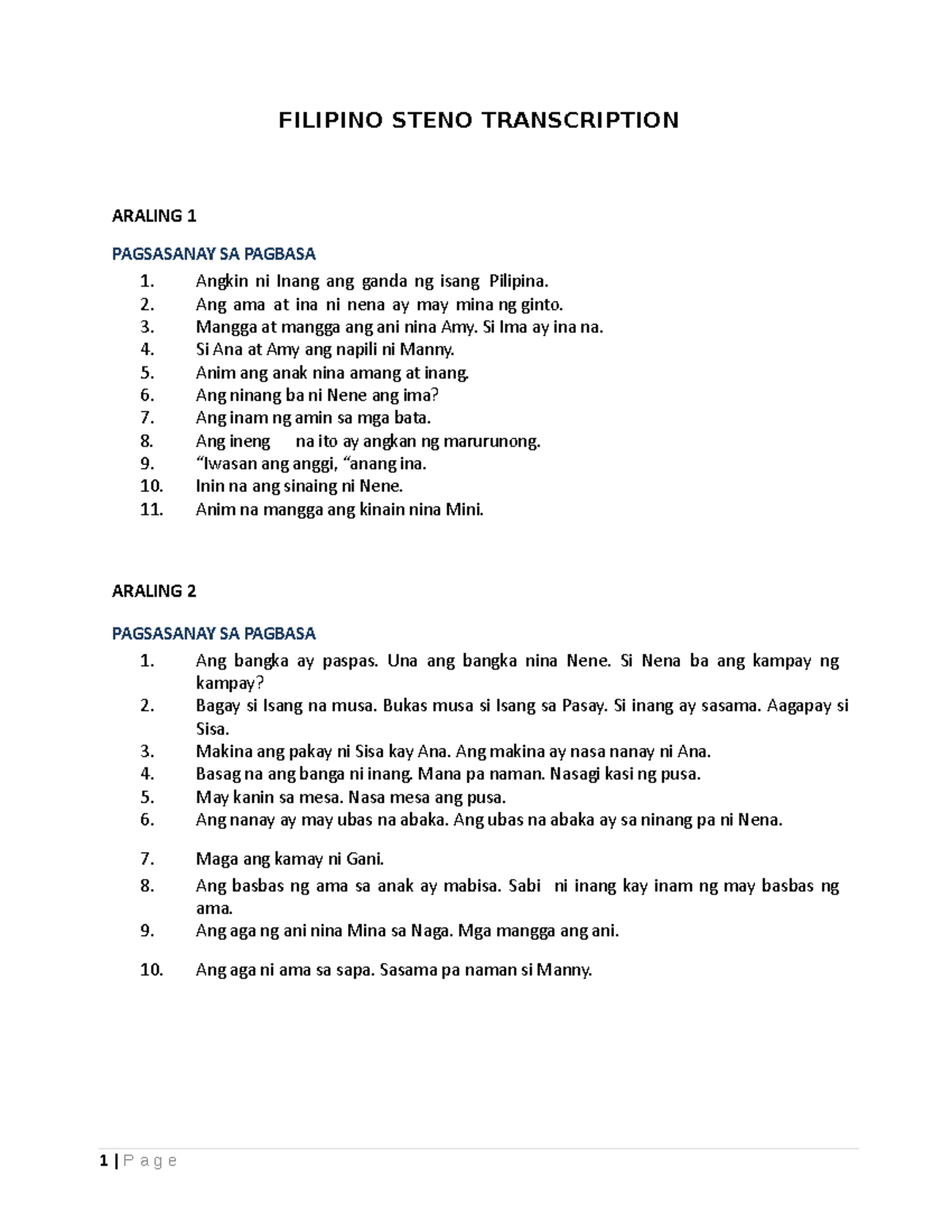 Filipino Steno Transcripton - FILIPINO STENO TRANSCRIPTION ARALING 1 ...