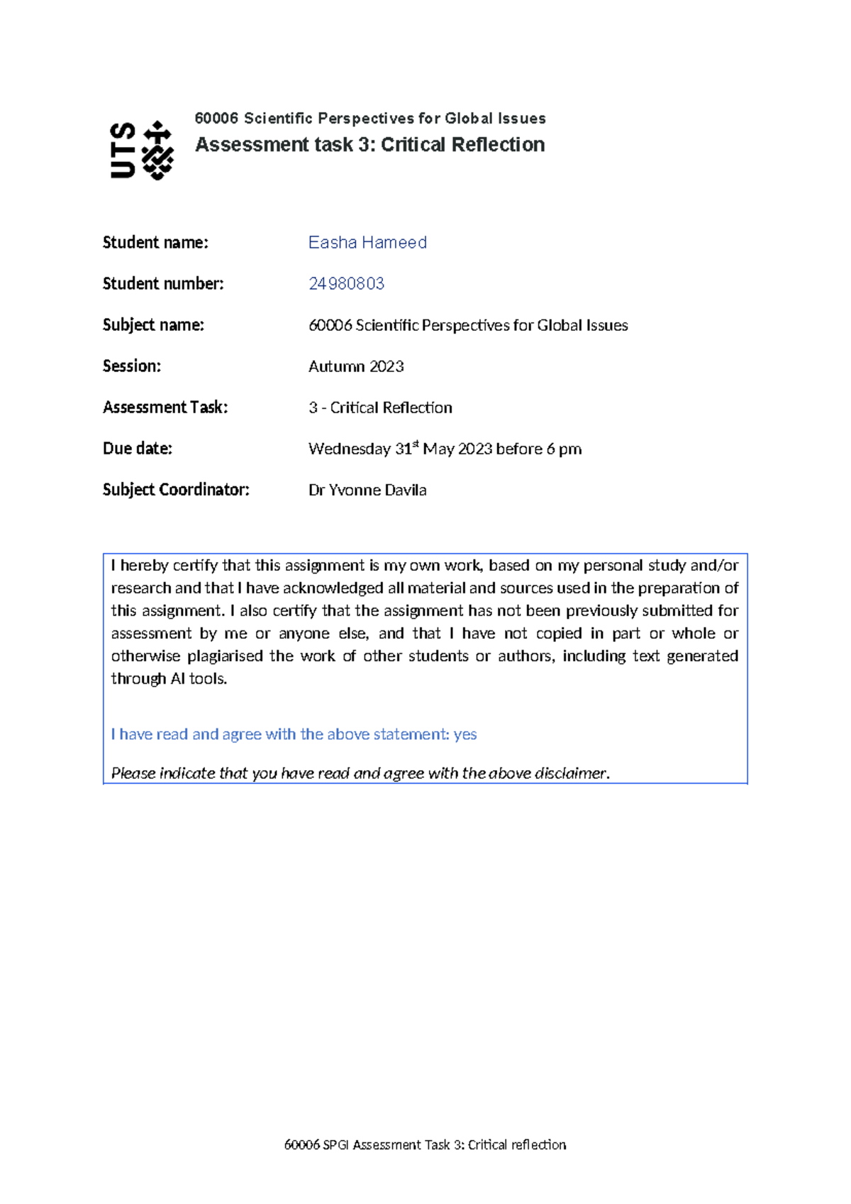 SPGI 2023: Critical Reflection on Global Issues and AMR - Studocu