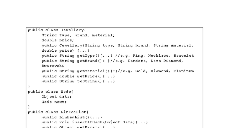 Java Assignment 1: Jewellery Queue & LinkedList Operations - Studocu
