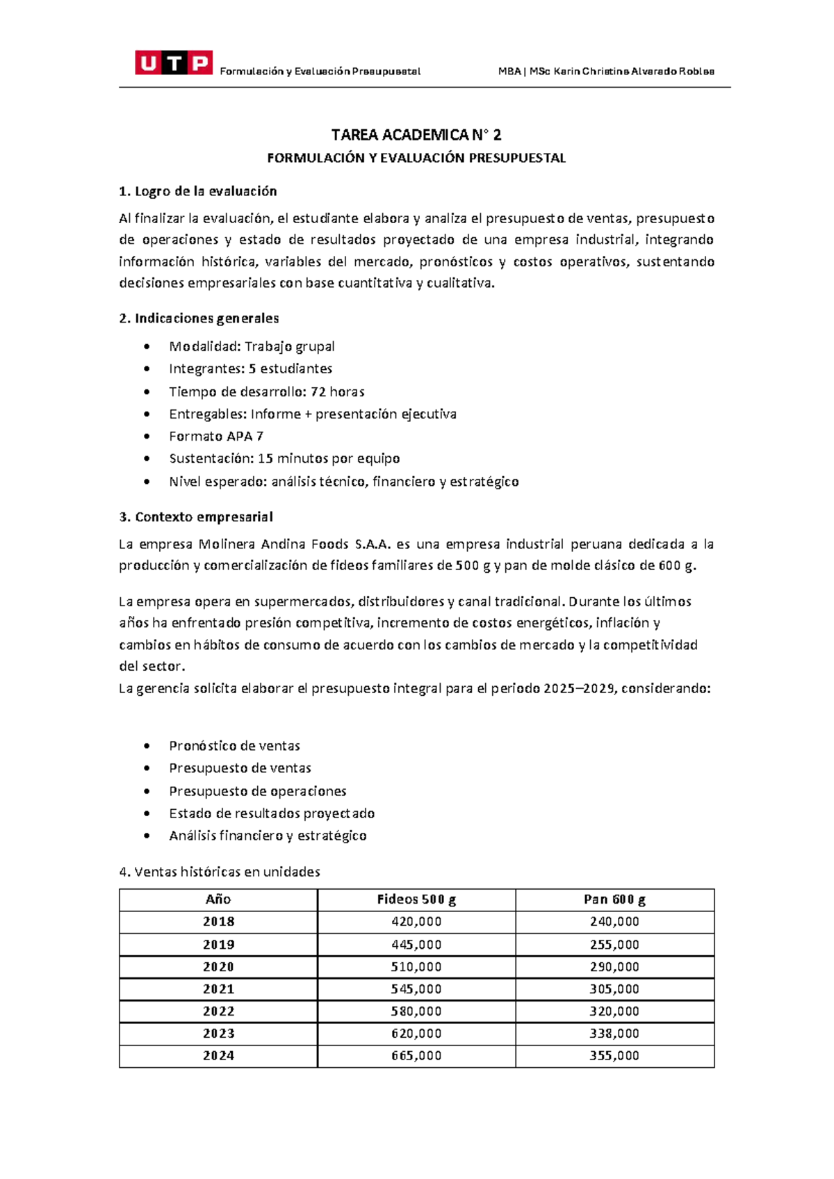 S08 s1 TA N°2: Formulación y Evaluación Presupuestal en MBA - Studocu
