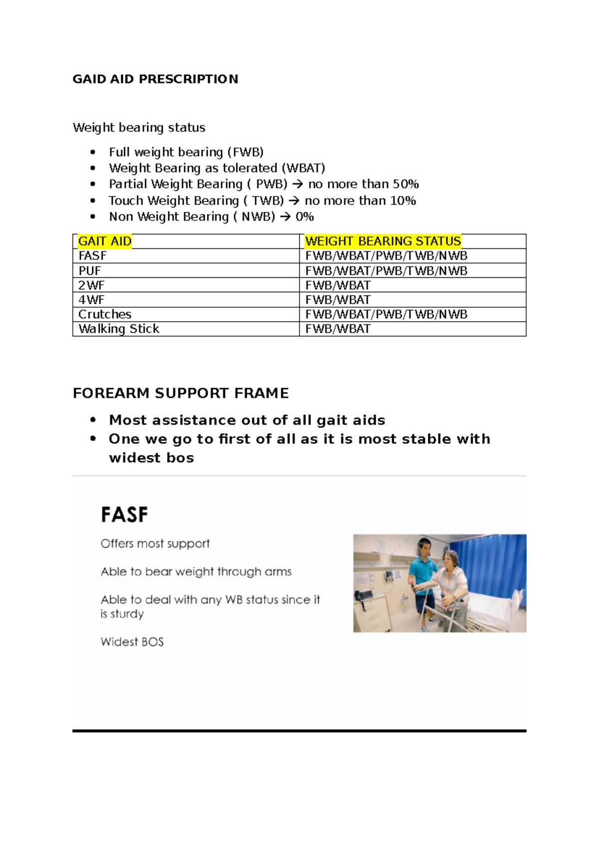 GAIT AID PRESCRIPTION AND WEIGHT BEARING STATUS GUIDE - Studocu