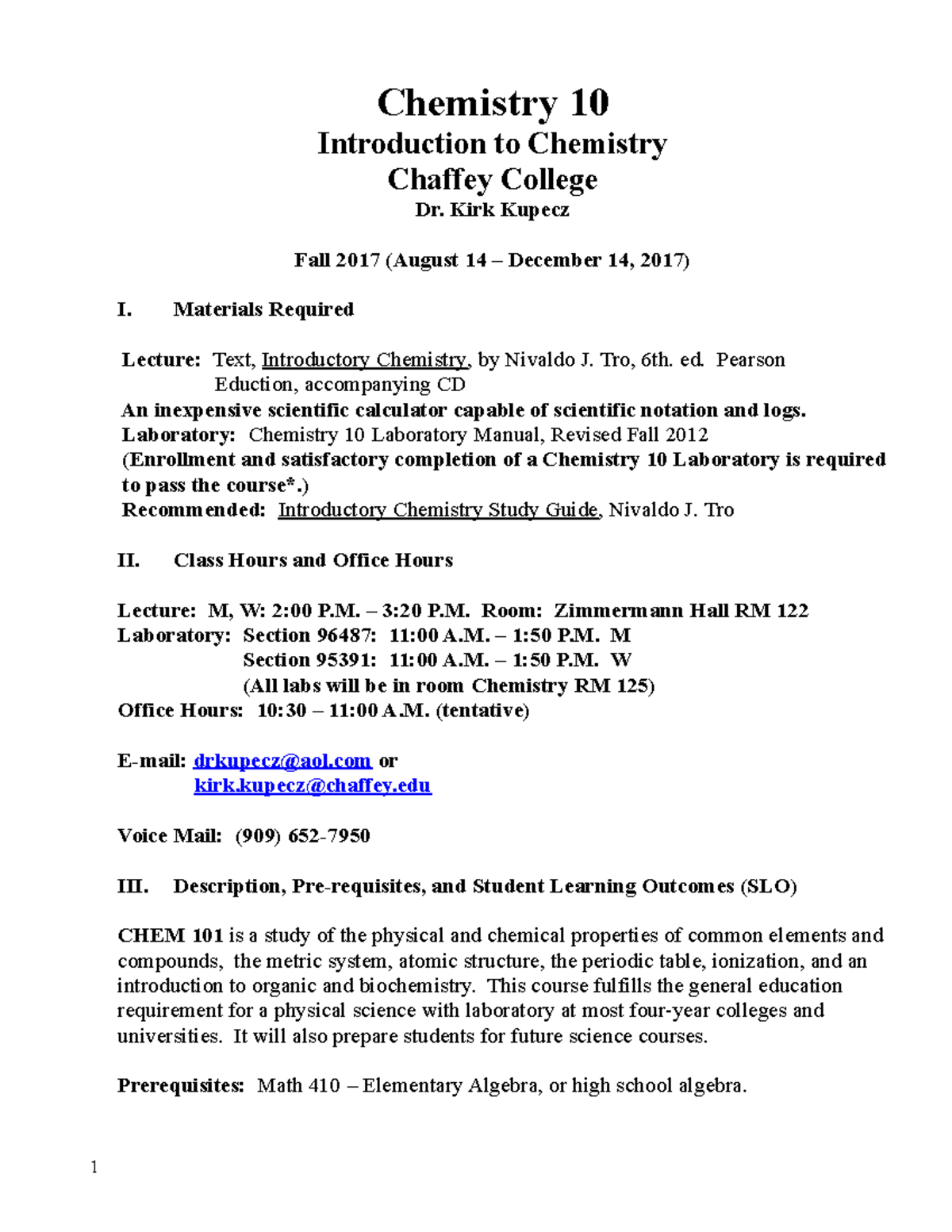 Chemistry 10 Syllabus - Fall 2017 - Chaffey College - Studocu