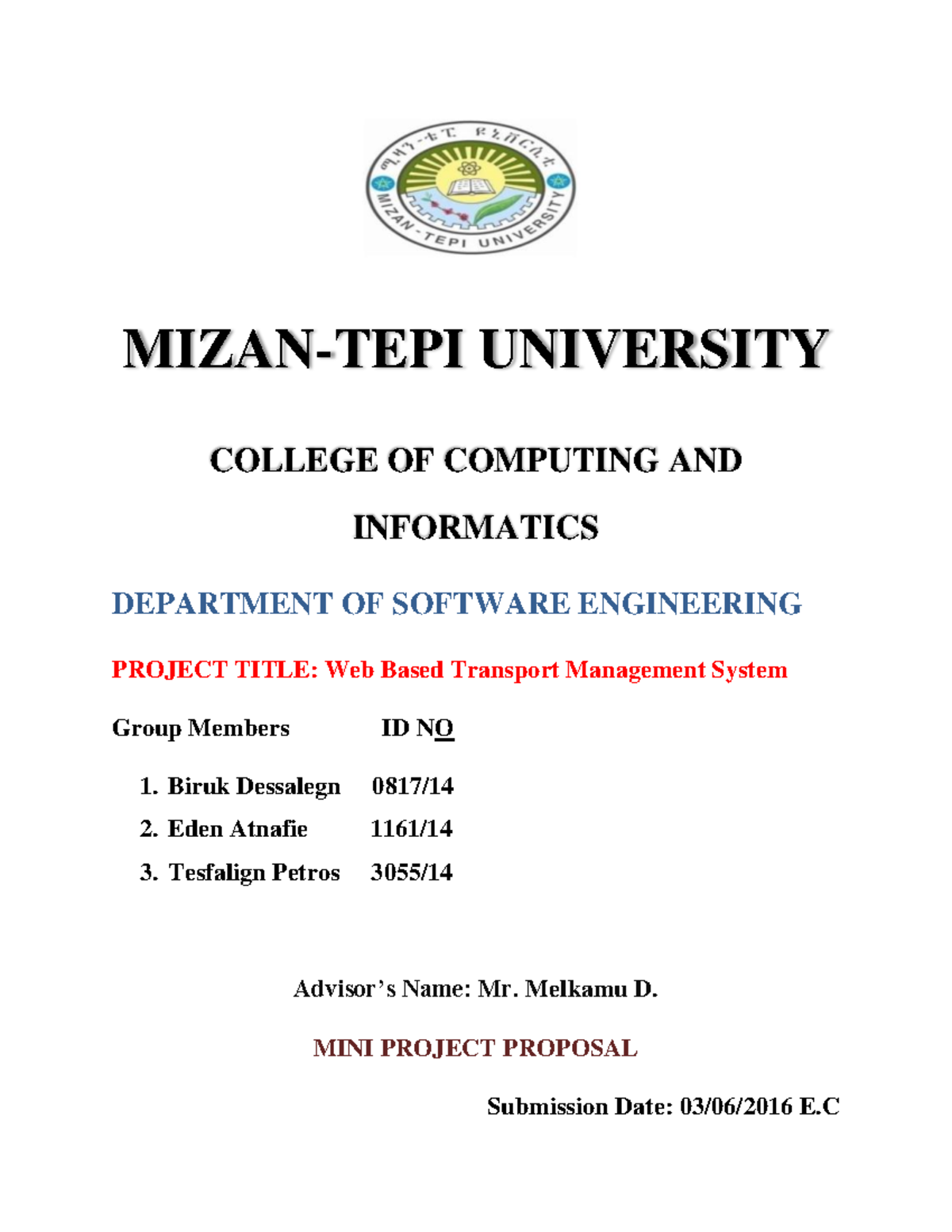 Web-Based Transport Management System Project Proposal - SE 401 - Studocu