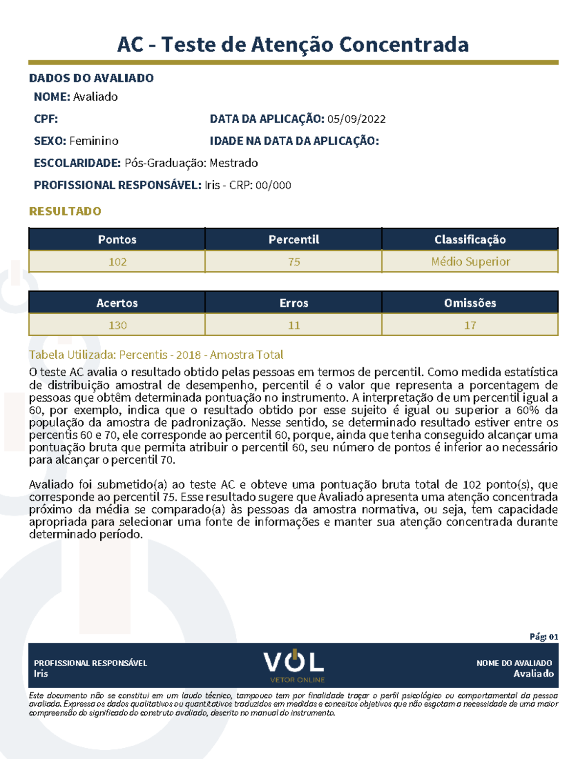 Modelo Resumo Teste Atenção Concentrada AC - Resultados 2023 - Studocu