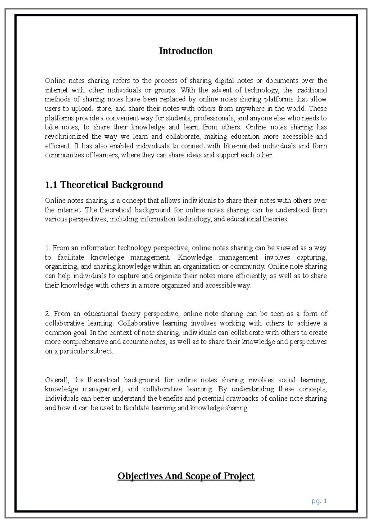 Project Report on Online Notes Sharing: Enhancing Collaboration ...