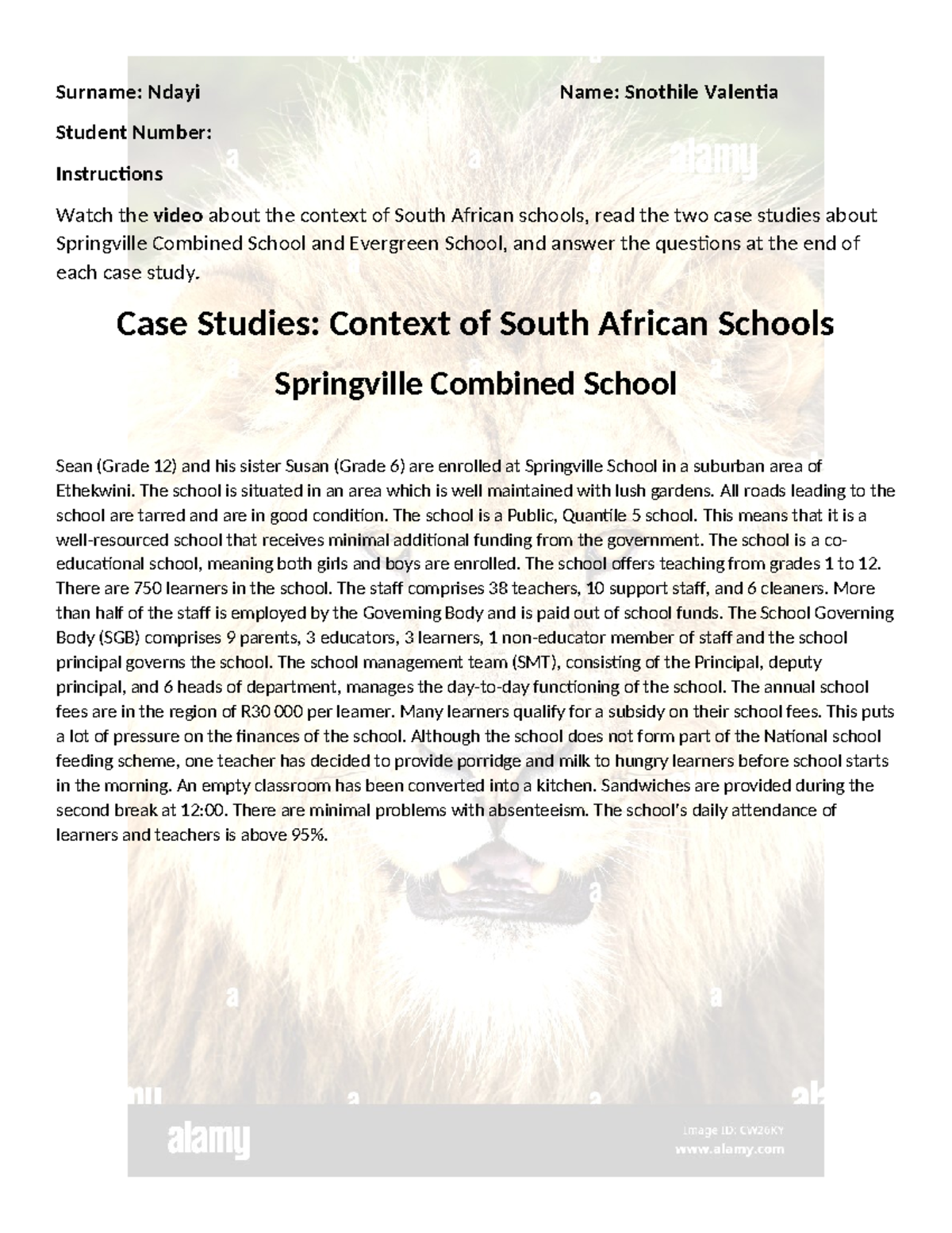 case study of the environmental impacts in classroom - Surname: Ndayi ...