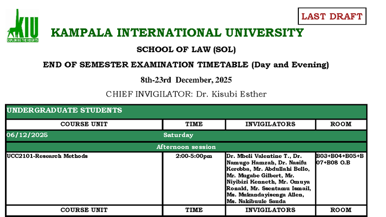 KIU SOL End of Semester Exam Timetable - Dec 2025 - Studocu
