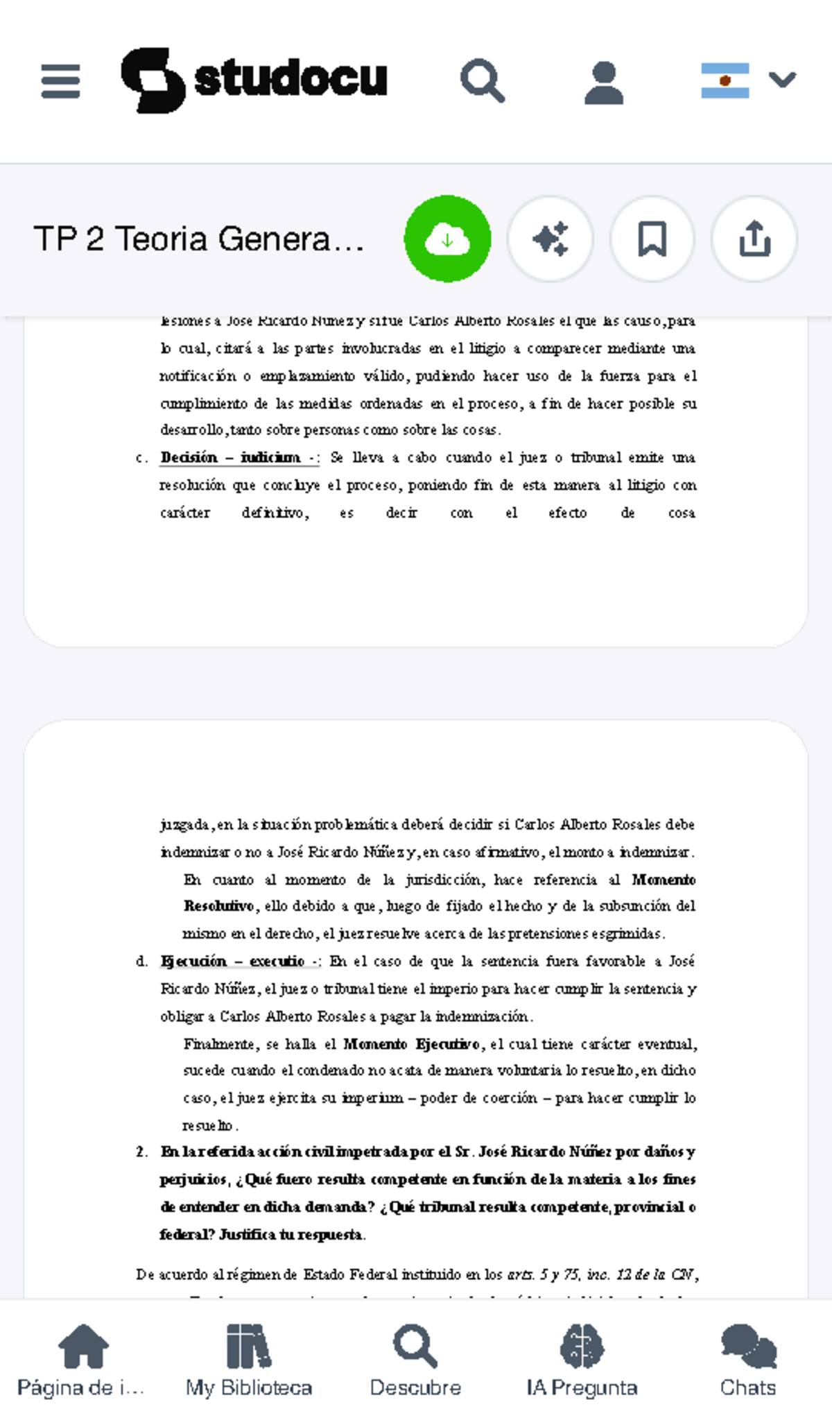 TP 2 Teoria General DEL Proceso - El Sr. José Ricardo Núñez pretende ...