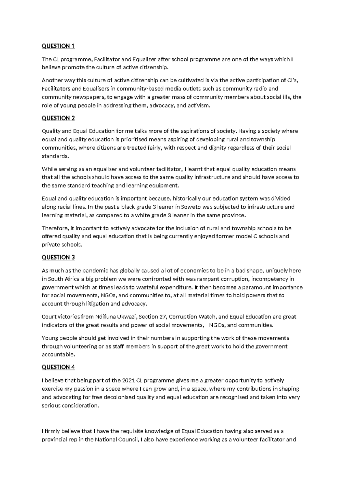 CL Application - study notes - QUESTION 1 The CL programme, Facilitator ...