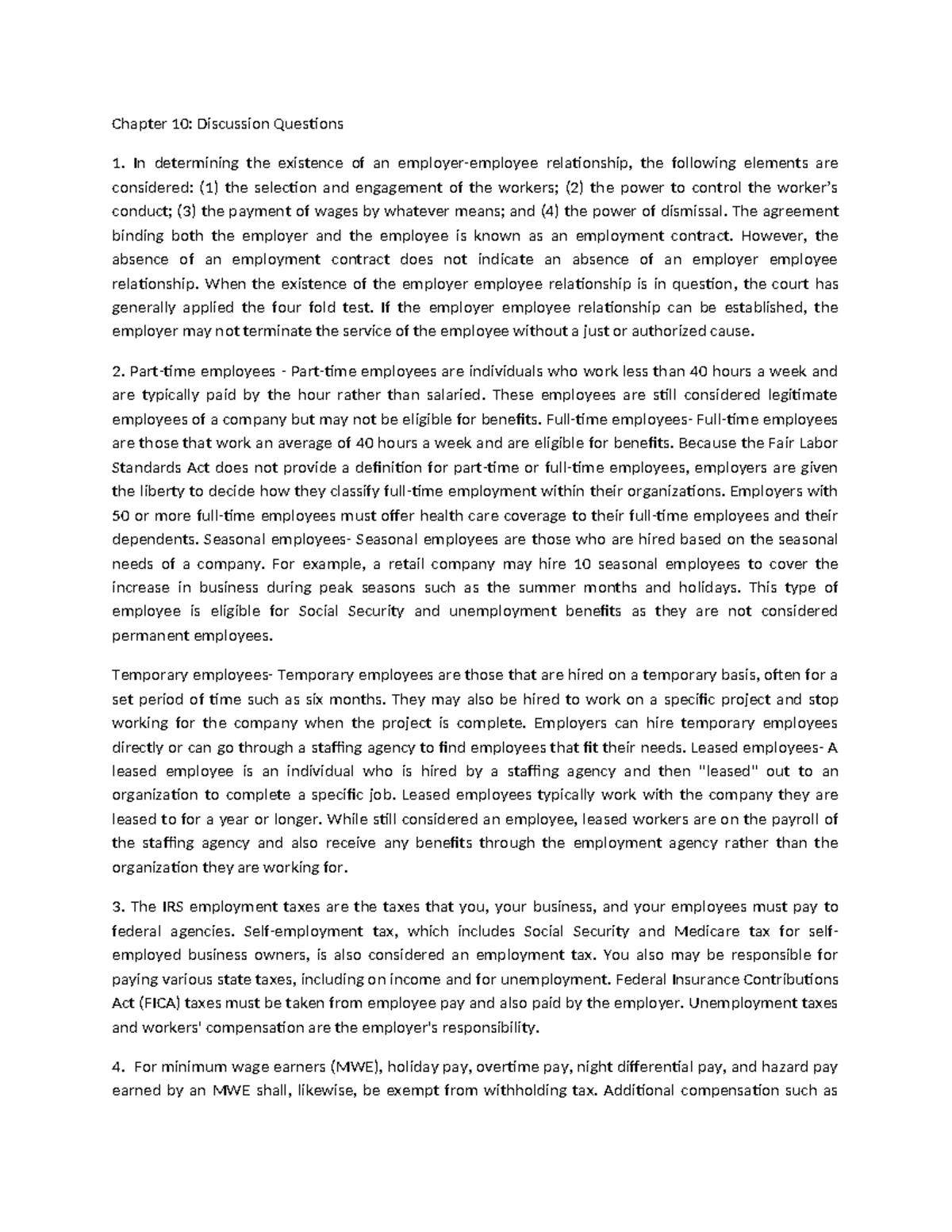 Chapter 10 - Taxation: Employee Classification & Compensation Insights ...