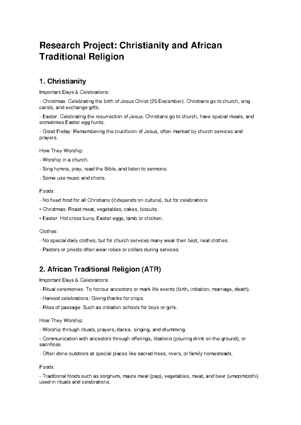 Research Project: Christianity & African Traditional Religion 1 - Studocu
